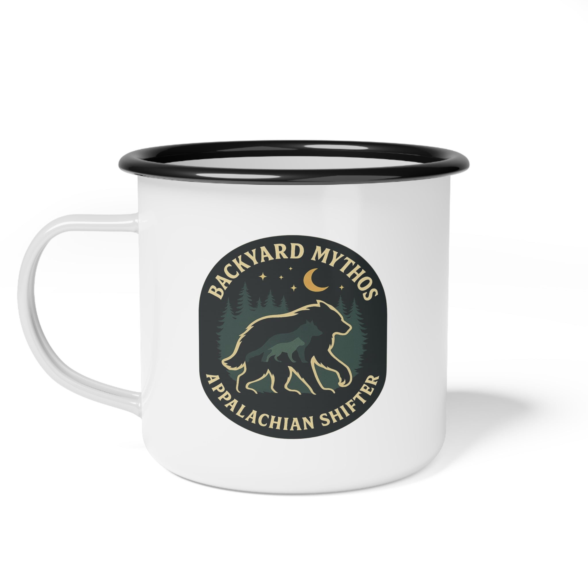 Appalachian Shifter Enamel Camping Mug – Shape-Shifter Cryptid Design ...