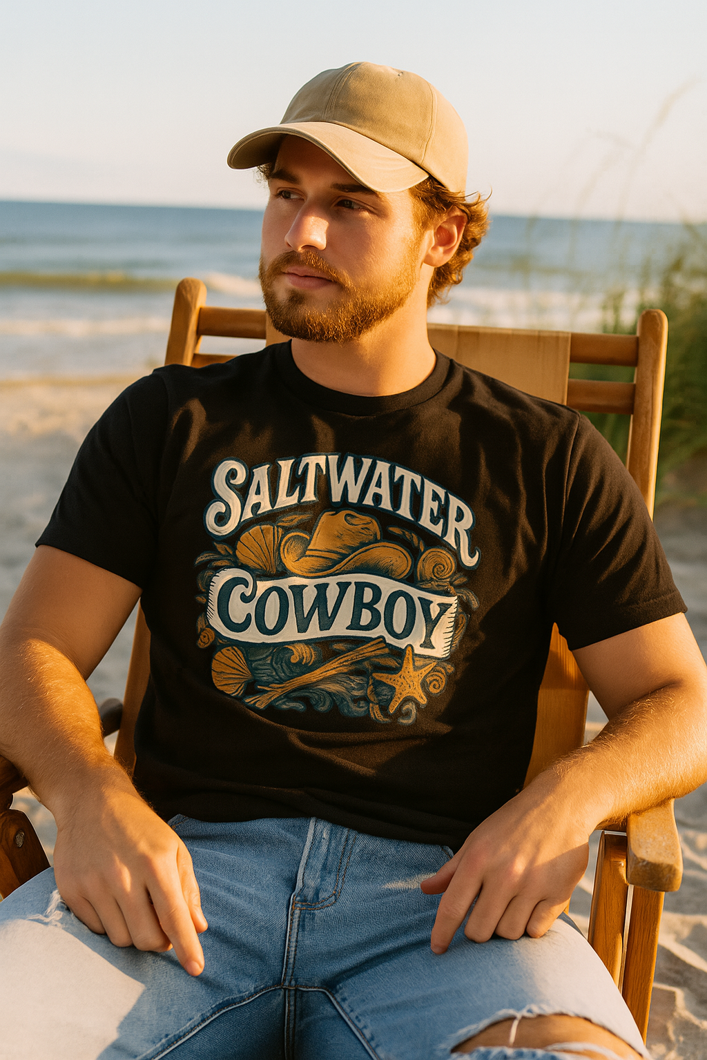 Saltwater Cowboy Beach Tee – Cobalt Threads